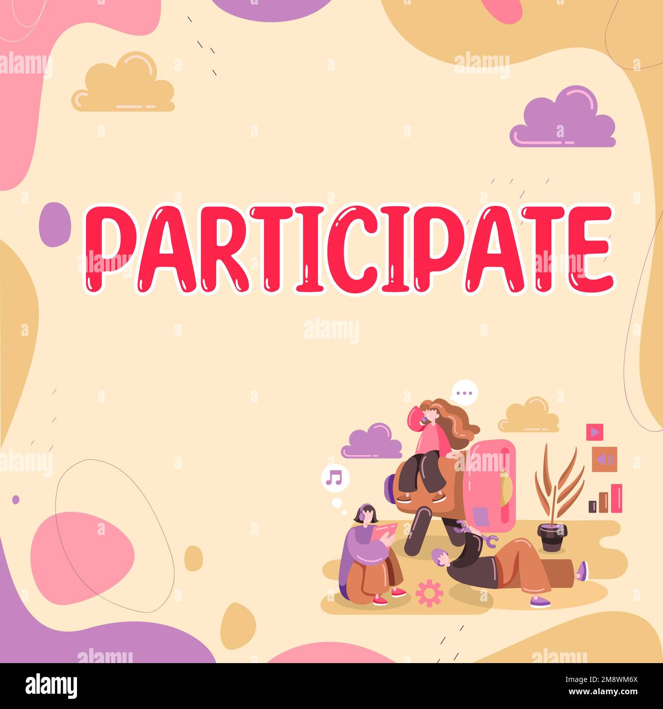 Hand writing sign Participate. Concept meaning Take part in or become ...