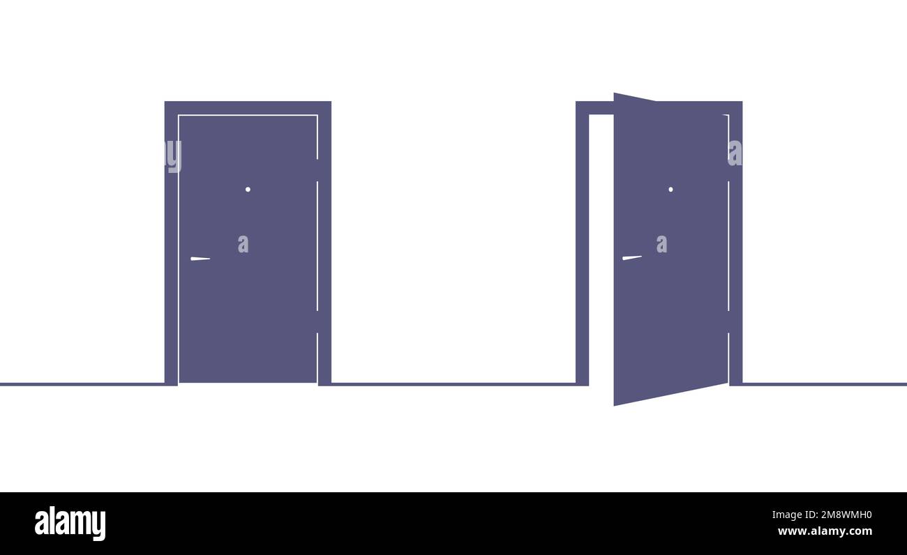 Open and closed door. Flat vector illustration isolated on white ...