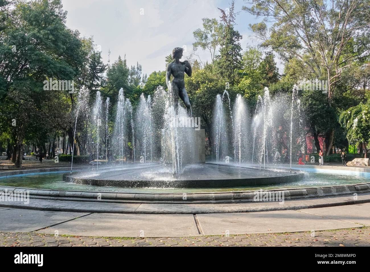 Replica statue of Michelangelo‘s David surrounded by a fountain in Rio ...