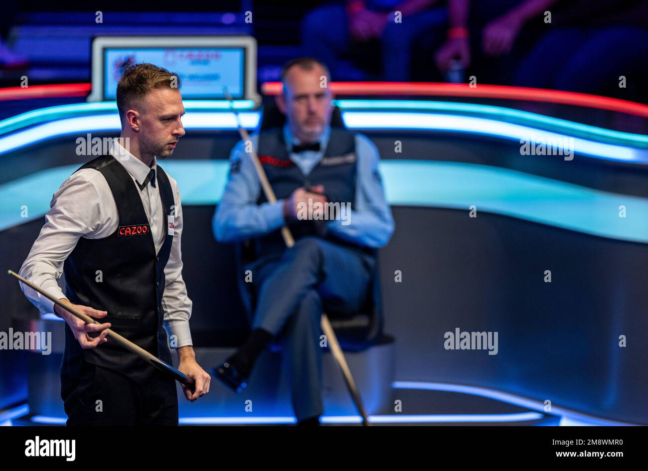 Judd Trump and Mark Williams during day eight of the Cazoo Masters at ...