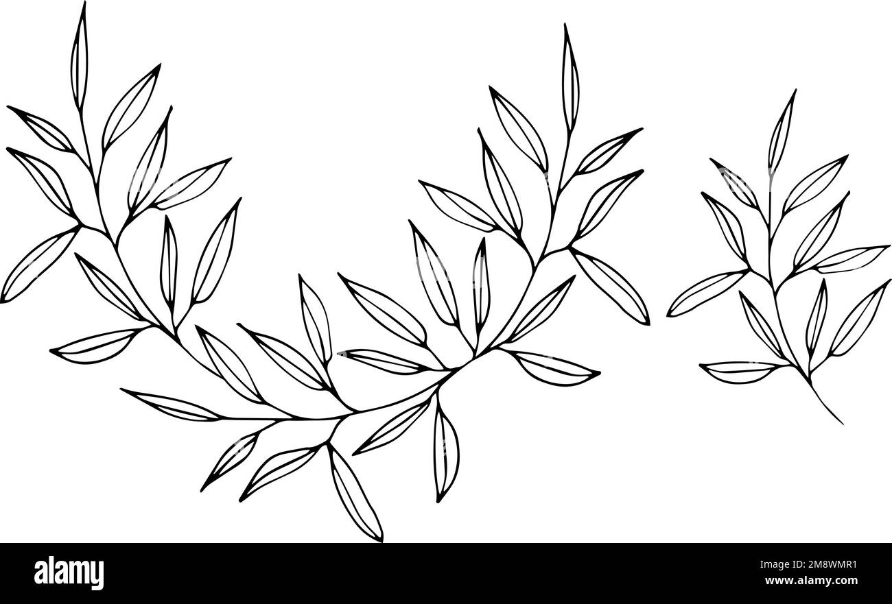 Hand drawing sketching wreath of vector branches with leaves Stock ...