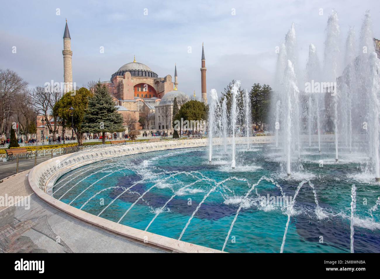 Amazing landscape from park Sultan Ahmet with shiny sun in sky and ...