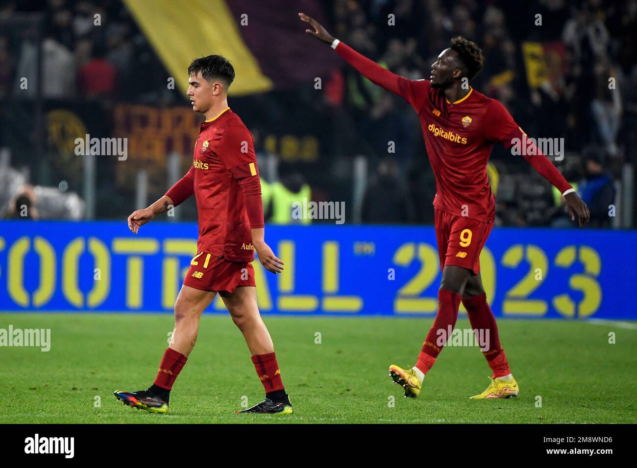 Roma, Italy. 15th Jan, 2023. Tammy Abraham and Paulo Dybala of AS Roma ...