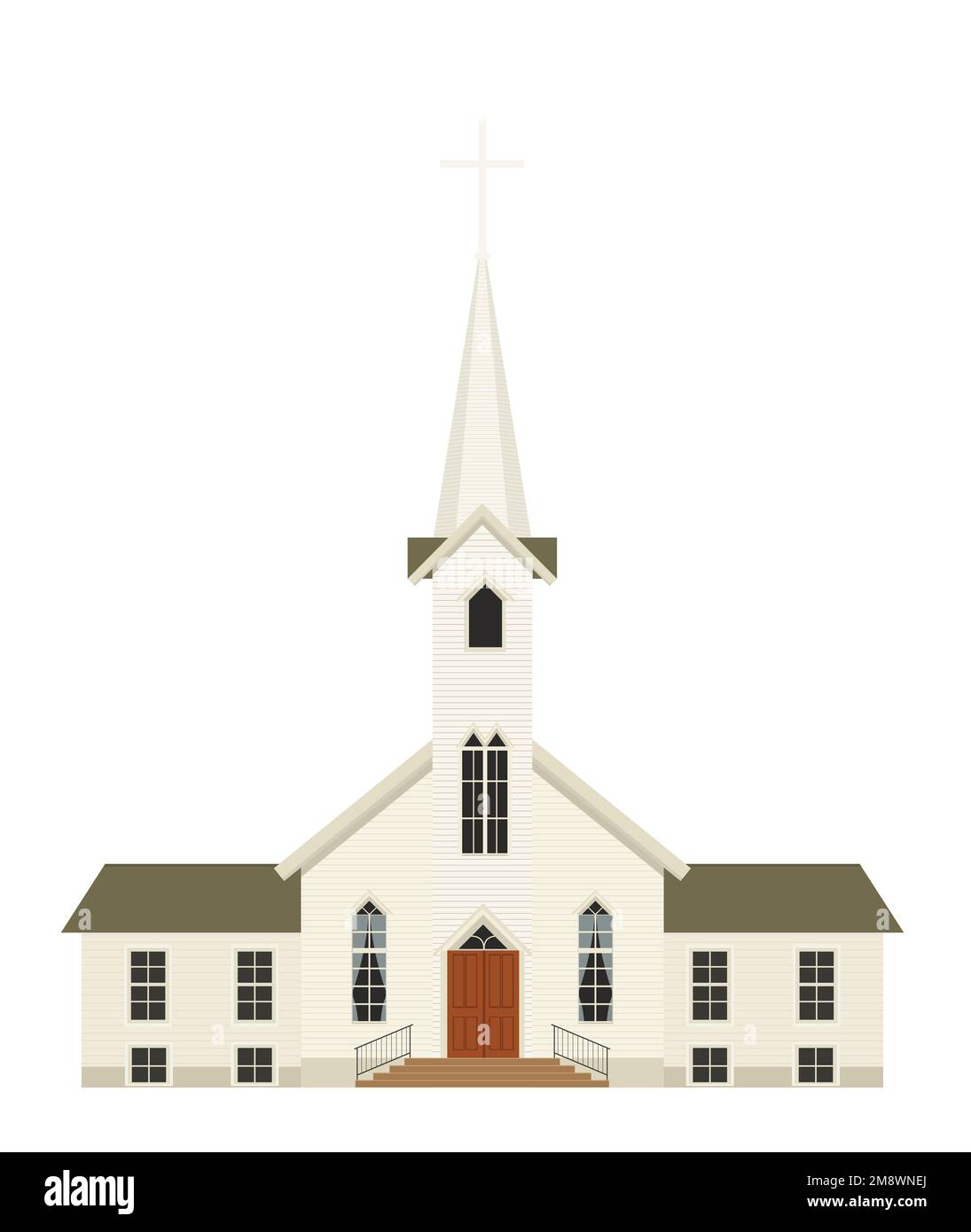 The building of the American Christian Church on a white background ...