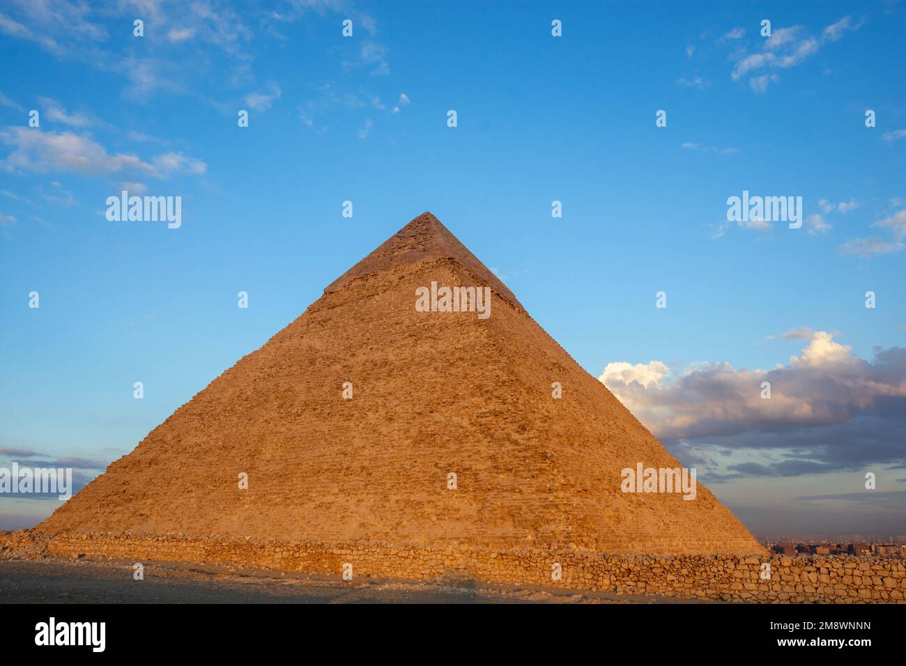 Cairo city behind awesome pyramid of Khafre or of Chephren in Giza the ...