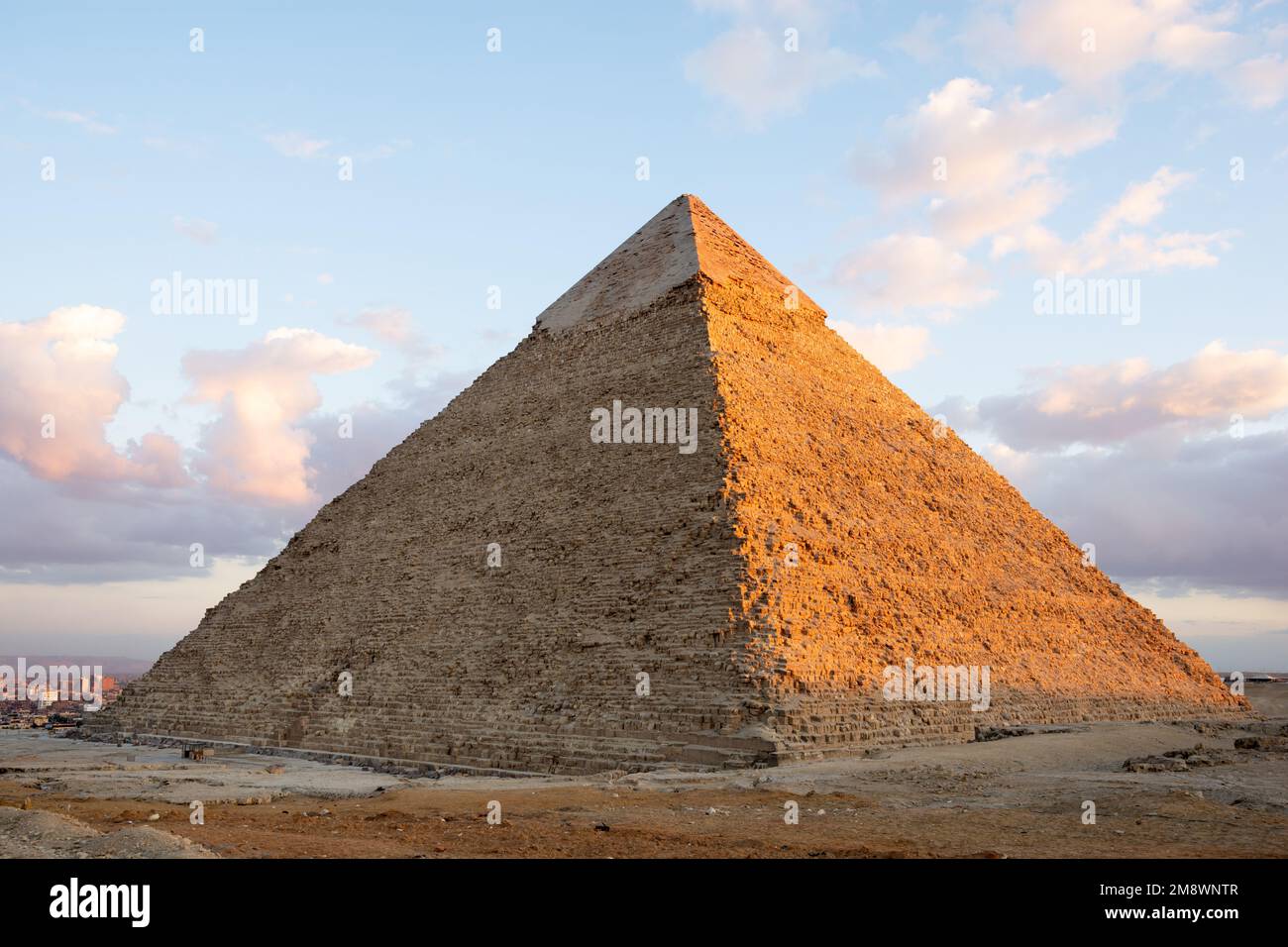 Cairo city behind awesome pyramid of Khafre or of Chephren in Giza the ...