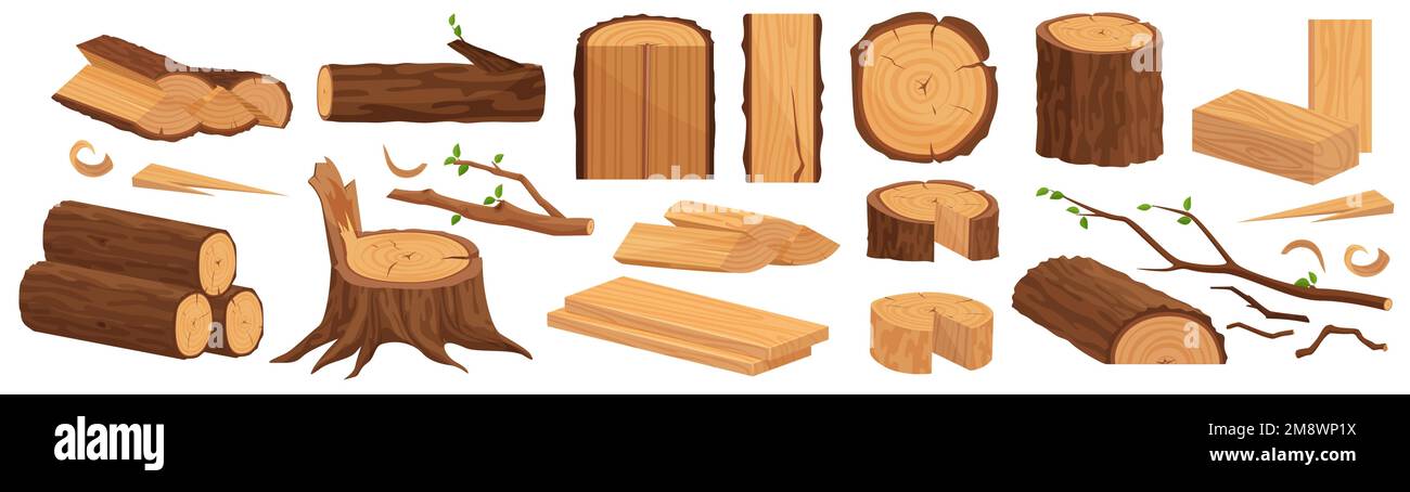 Firewood, trunks stump, planks, forestry and lumber industry cartoon ...
