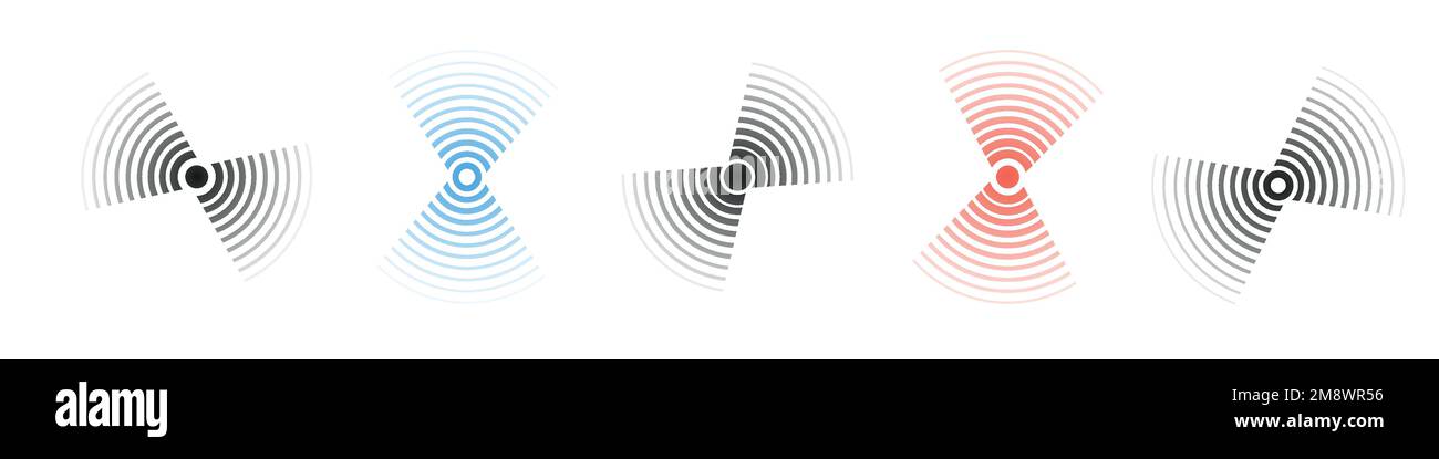 Abstract icon. Sonar sound wave. Round shape. Vibrations radial signal ...