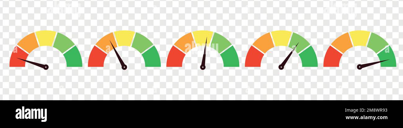 Set of different meter gauge element. Green and red, low and high ...