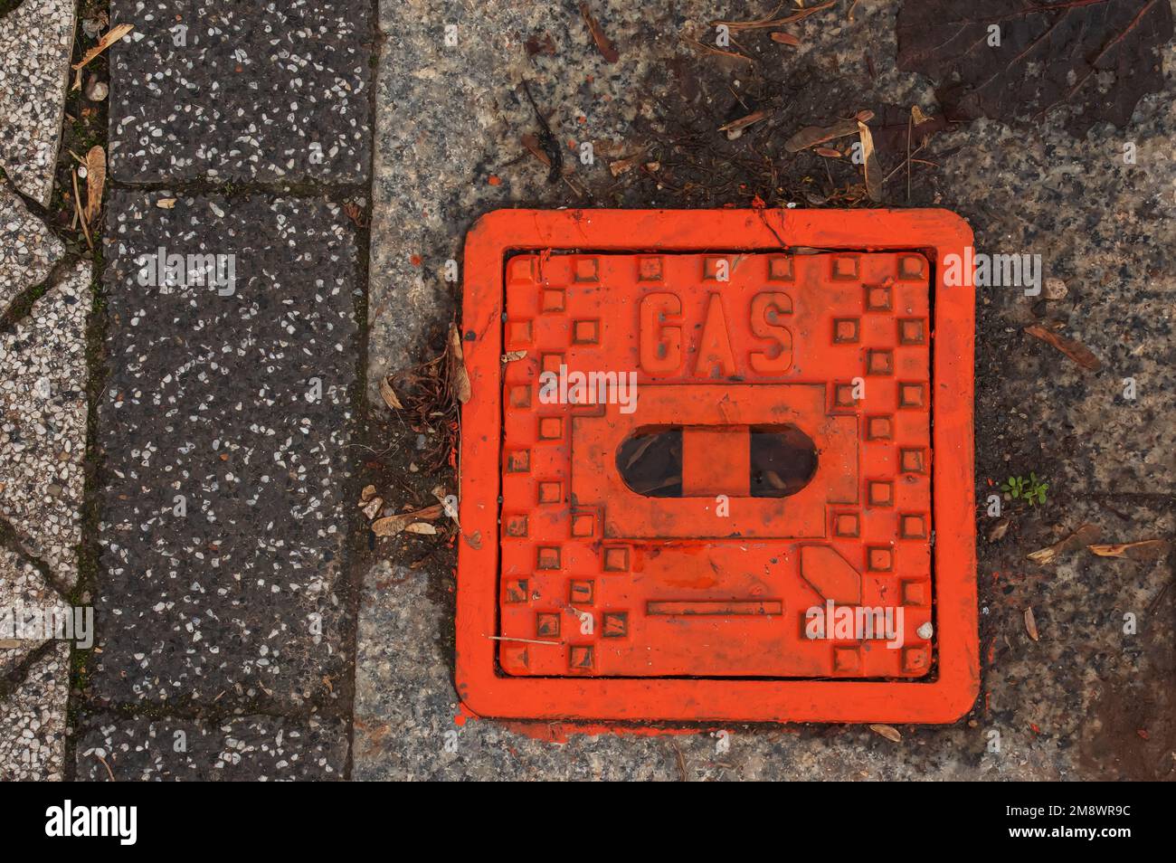 Manhole cover of the gas pipeline system. A massive metal hatch for ...