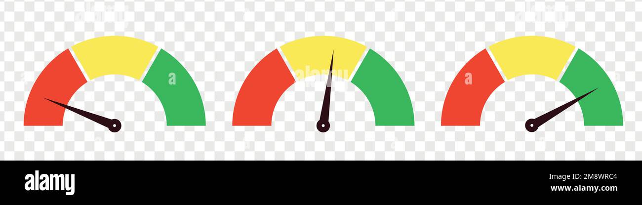 Colored speedometer or scale level. Speed indicator, gauge of risk ...