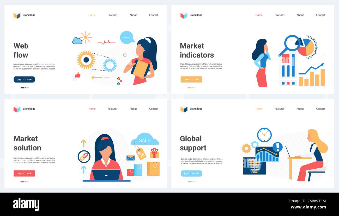 Market indicators and solutions, global web support set vector ...
