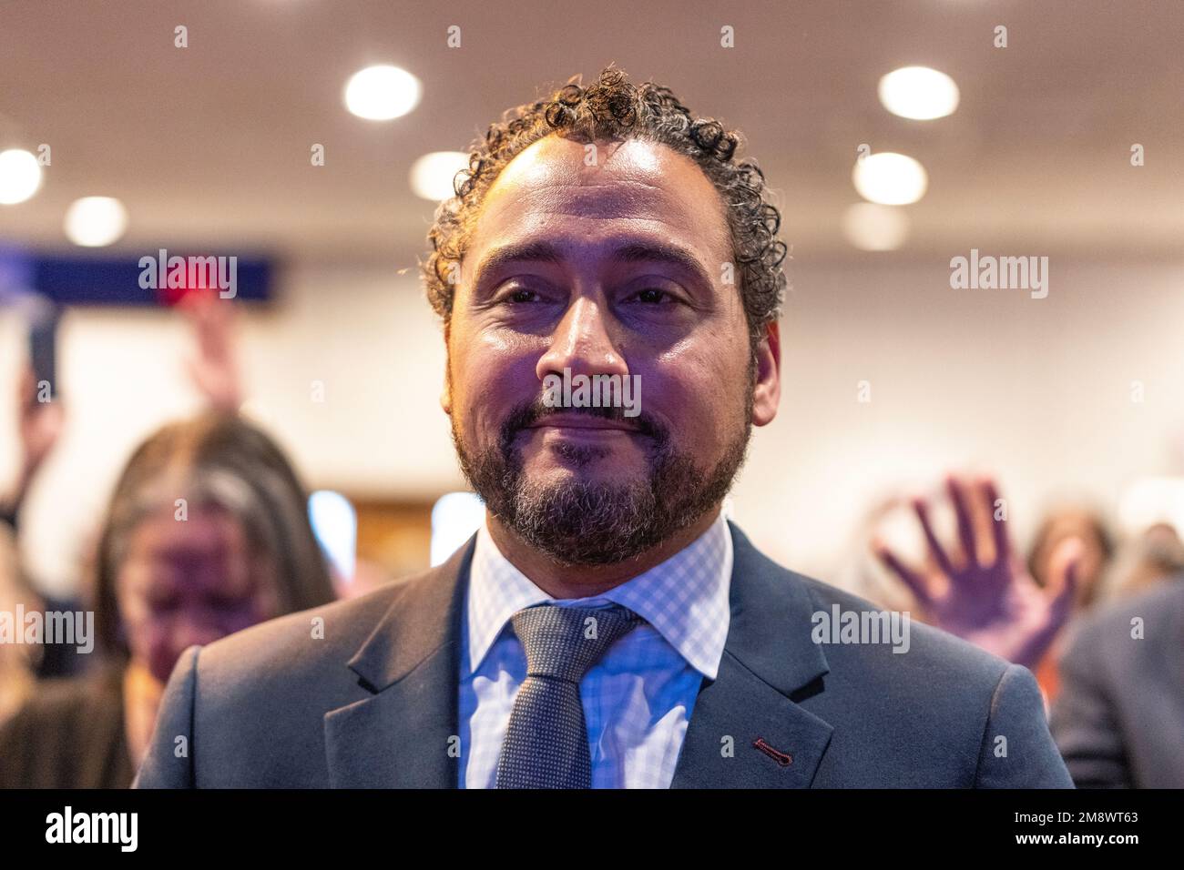 Secretary of State Robert Rodriguez attends Governor Hochul remarks at ...