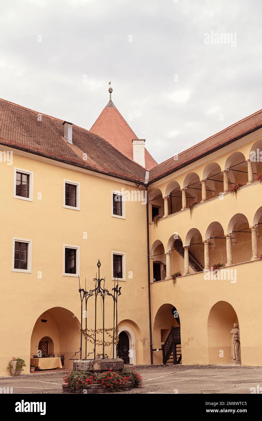 Old manor in Slovenia. Architecture of an historic villa with yellow ...