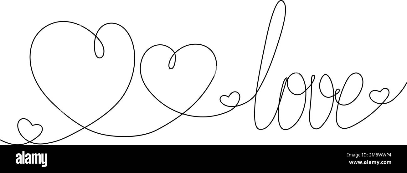 Continuous line drawing sign of love two Hand drawn hearts and ...