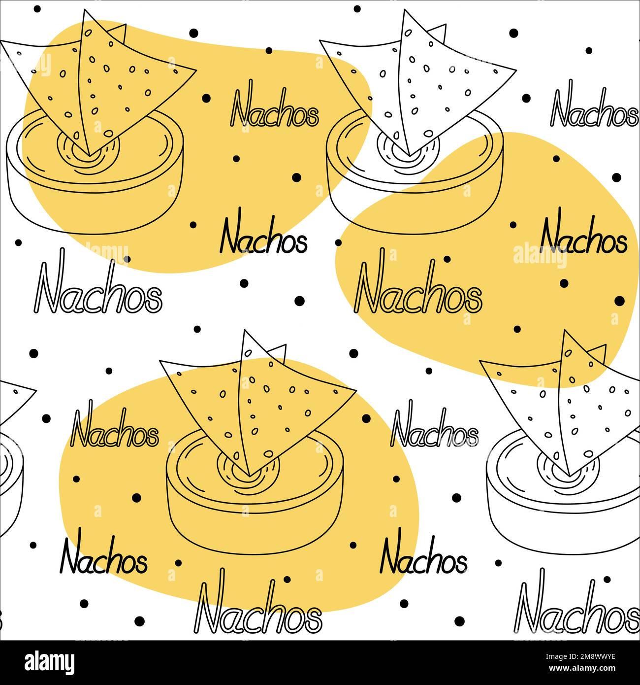 Endless pattern with traditional corn Mexican chips Nachos and sauce in ...