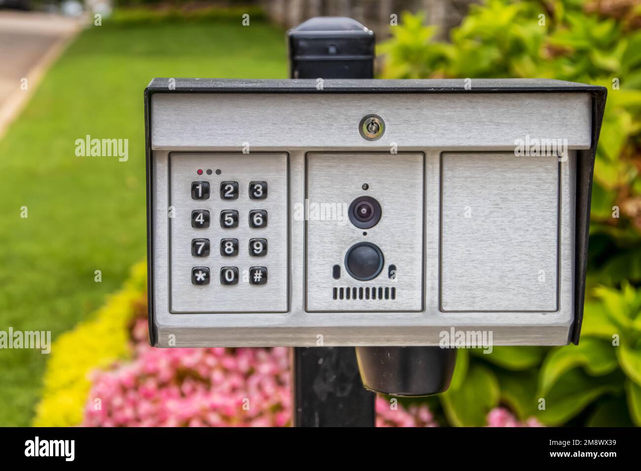 Electric key pad gate opener with camera and microphone outside estate ...