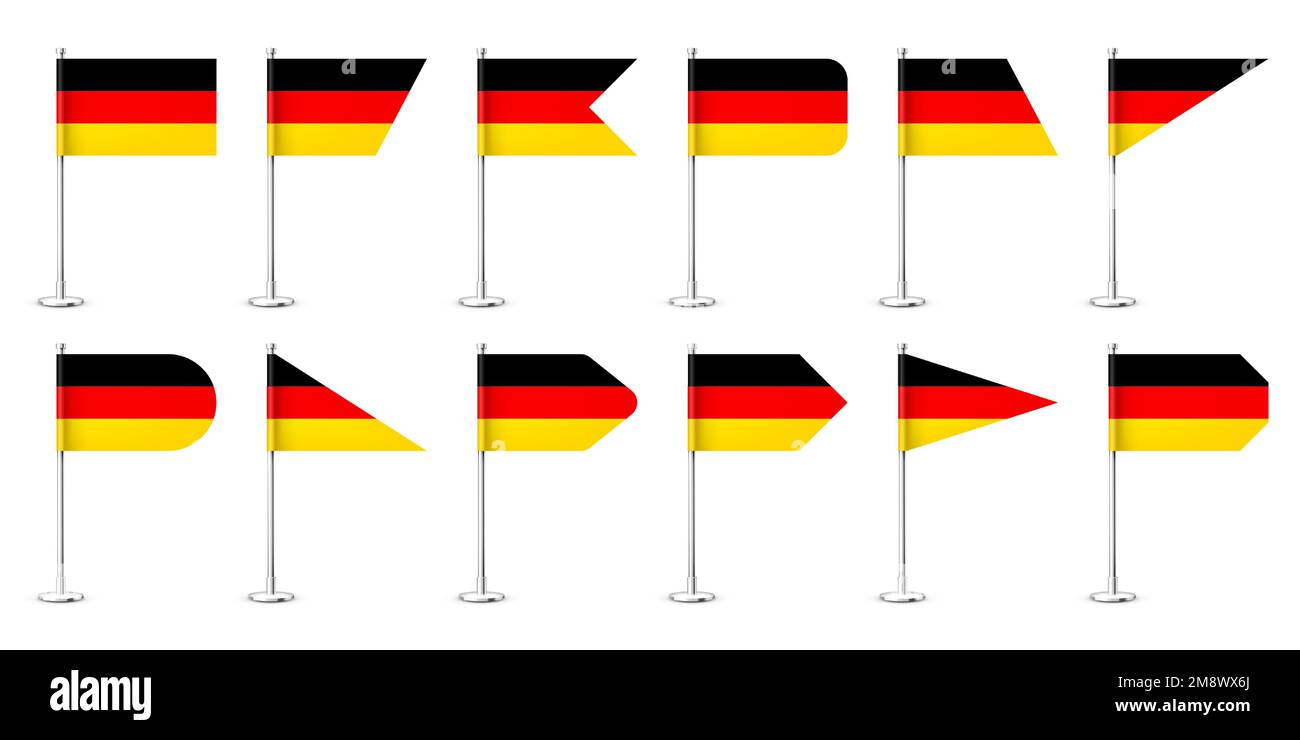 Realistic various German table flags on a chrome steel pole. Souvenir ...