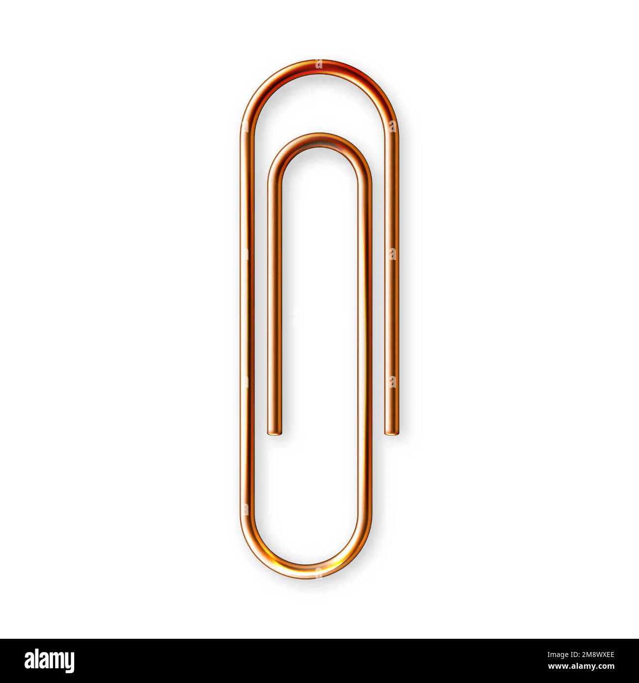 Realistic copper paperclip attached to paper isolated on white ...