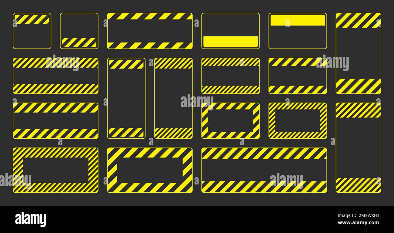 Various blank yellow warning signs with diagonal lines. Attention ...