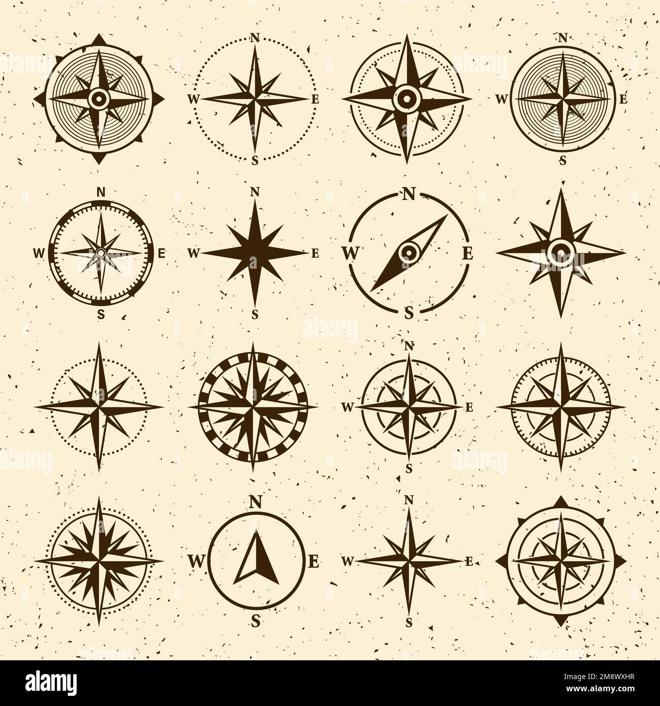 Vintage marine wind rose, nautical chart. Monochrome navigational ...