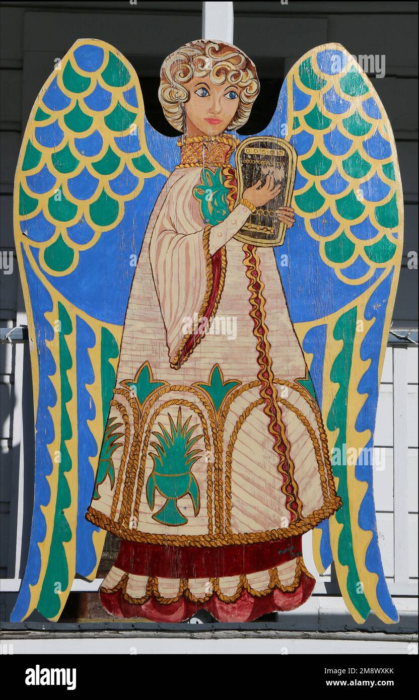 Monterey, CA, USA, 1Jan23: Traditional folk art angels are displayed ...