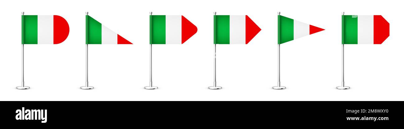 Realistic various Italian table flags on a chrome steel pole. Souvenir ...