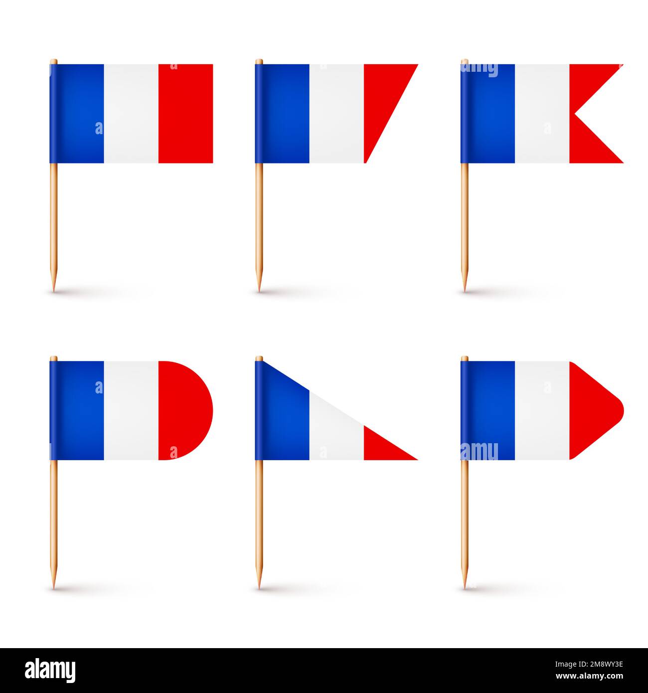 Realistic various French toothpick flags. Souvenir from France. Wooden ...