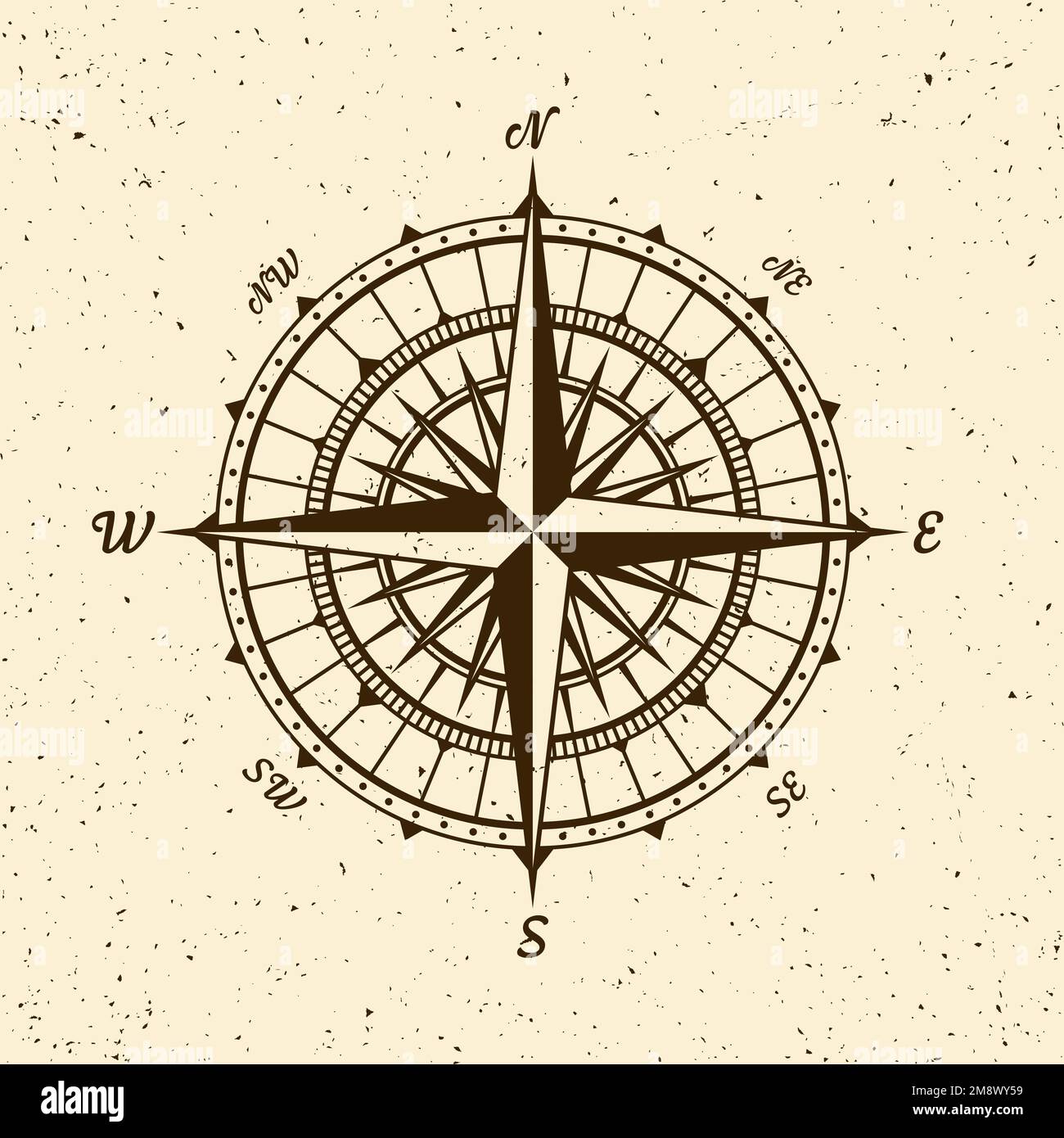 Vintage marine wind rose, nautical chart. Monochrome navigational ...