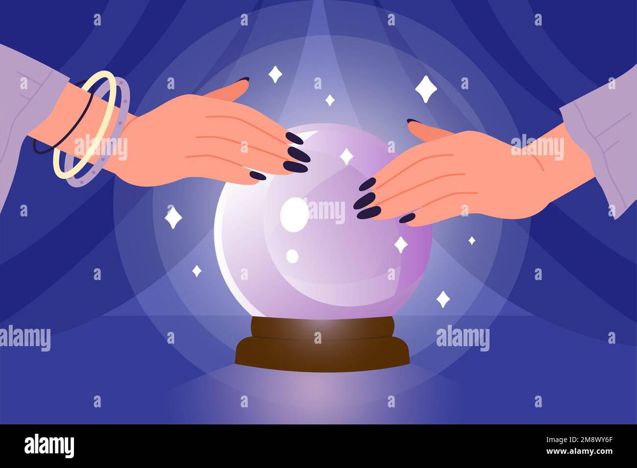 Hands of magical fortune teller with crystal ball vector illustration ...