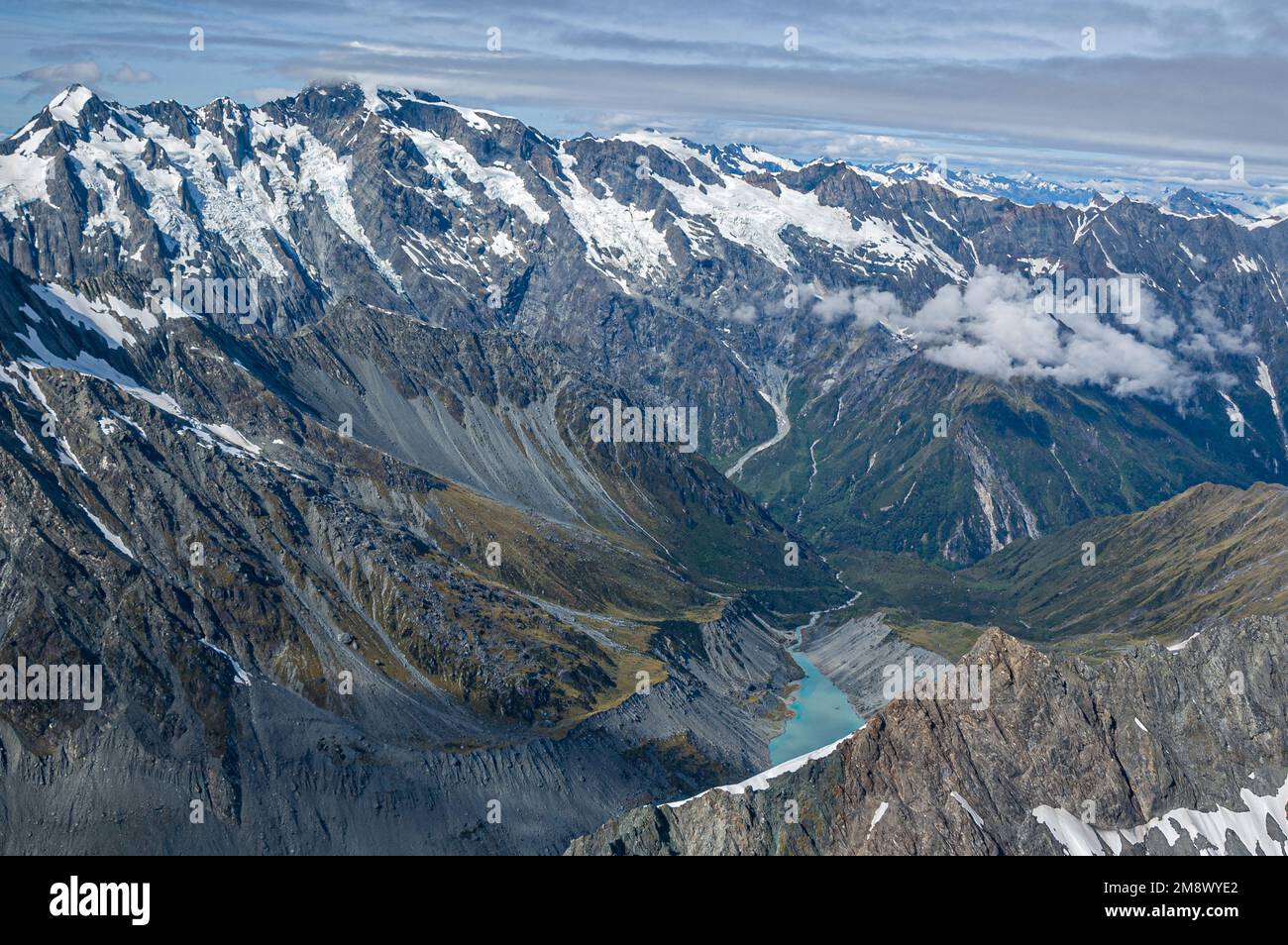 View of glaciers mountains and valleys of the Southern Alps seen from ...
