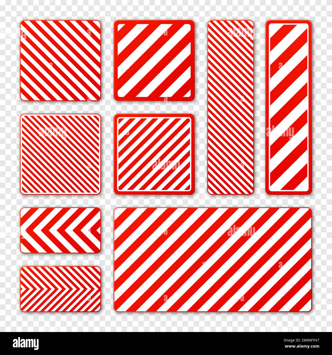 Various white and red warning signs with diagonal lines. Attention ...