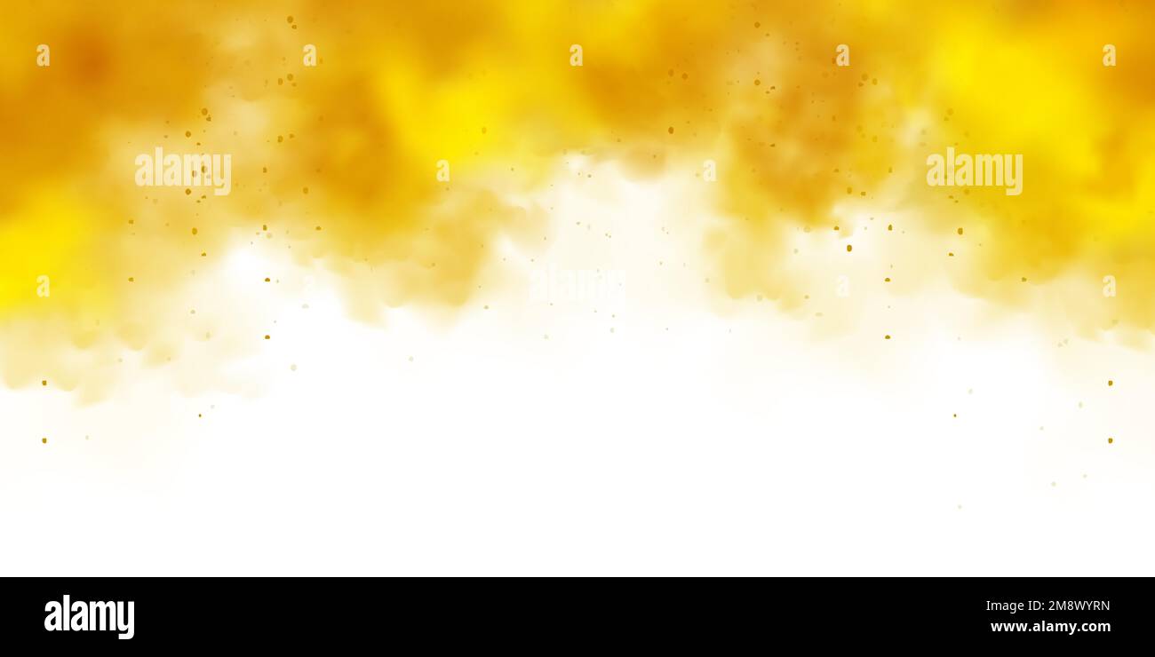 Yellow colorful smoke clouds isolated on white background, realistic ...