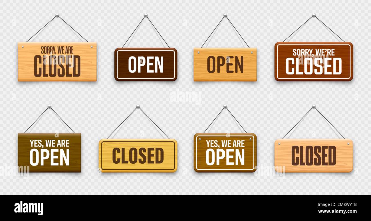 Wooden open or closed hanging signboards. Made of wood door sign for ...
