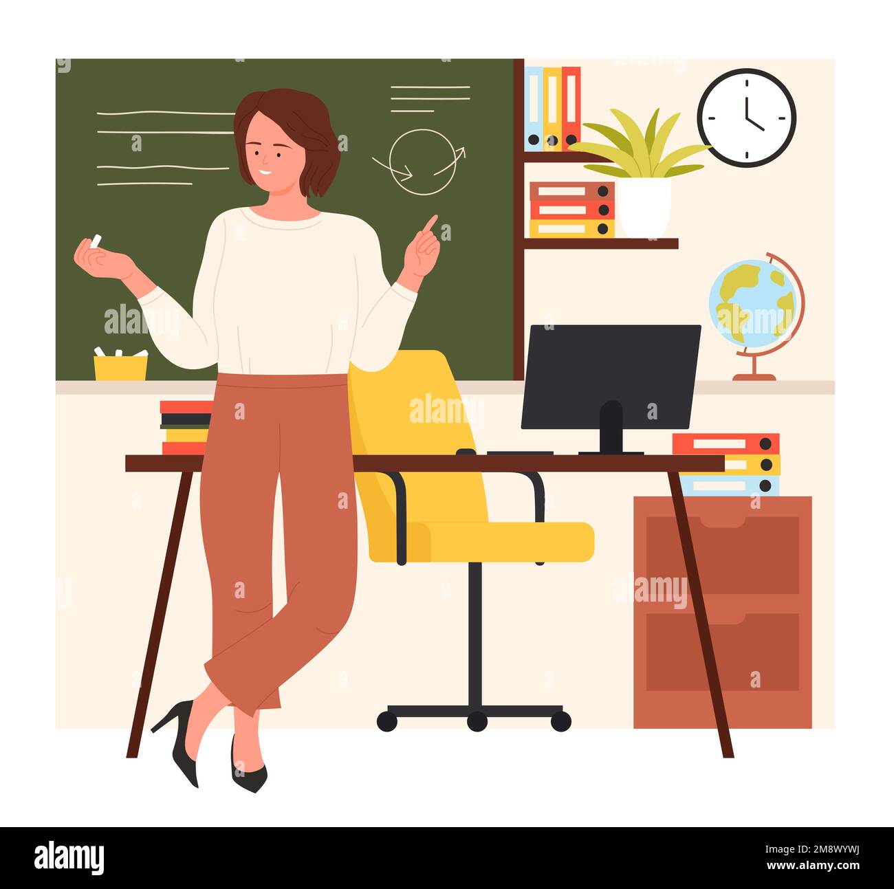Teacher Standing At Blackboard In Classroom Vector Illustration