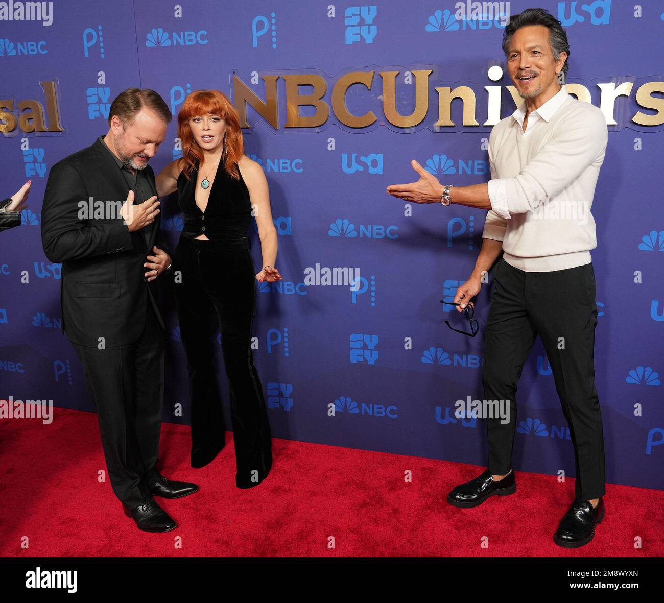 (L-R) Rian Johnson, Natasha Lyonne and Benjamin Bratt at the 2023 ...