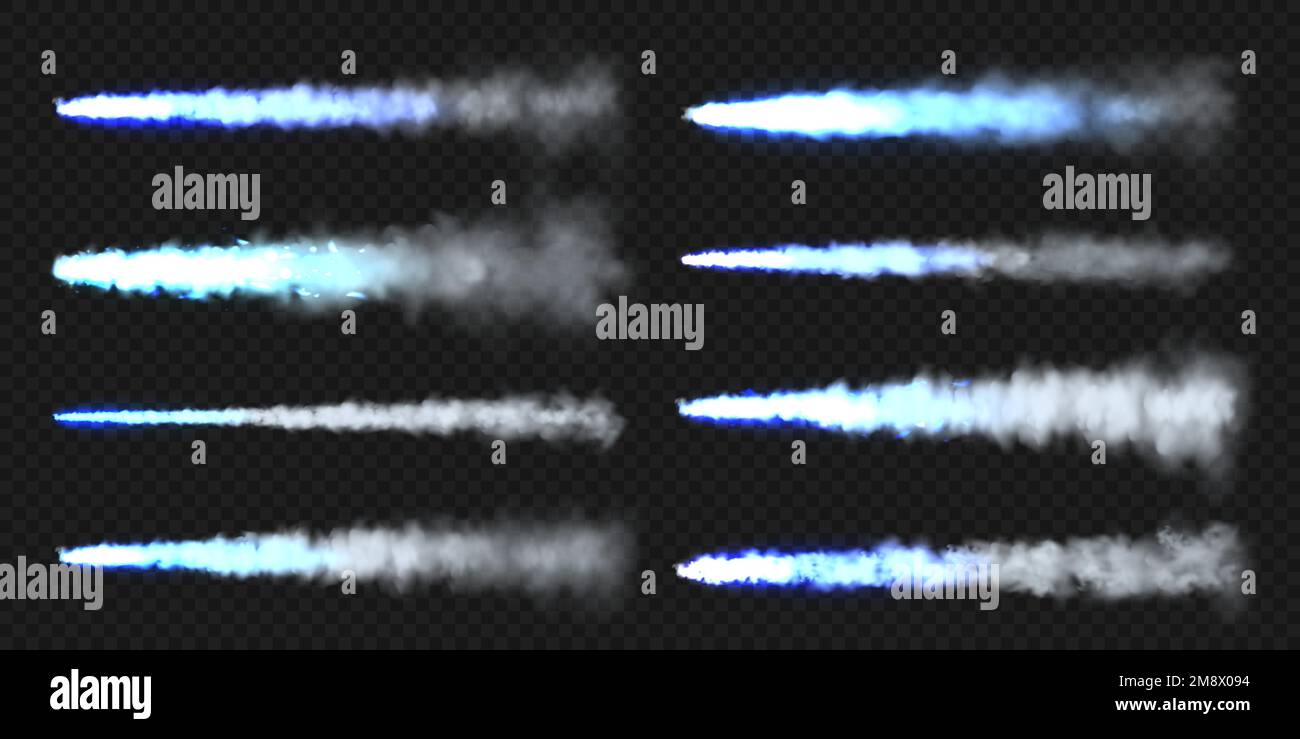 Realistic blue space rocket trails. Festive fireworks launch. Fire ...