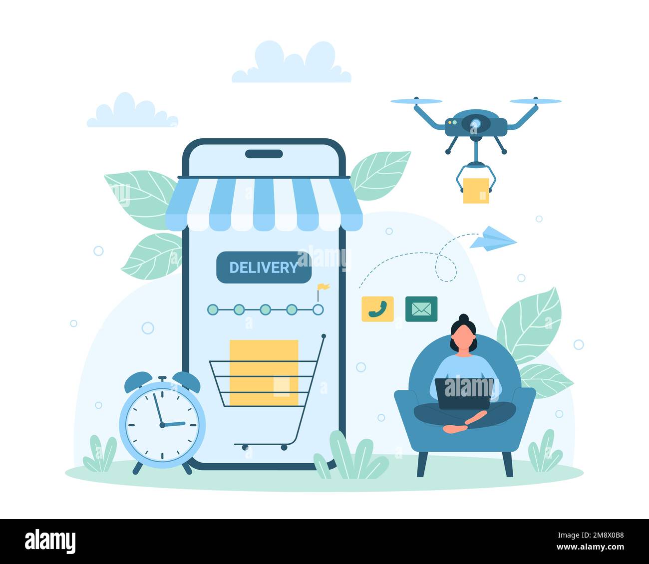 Delivery vector illustration. Cartoon shopping cart with box in online ...