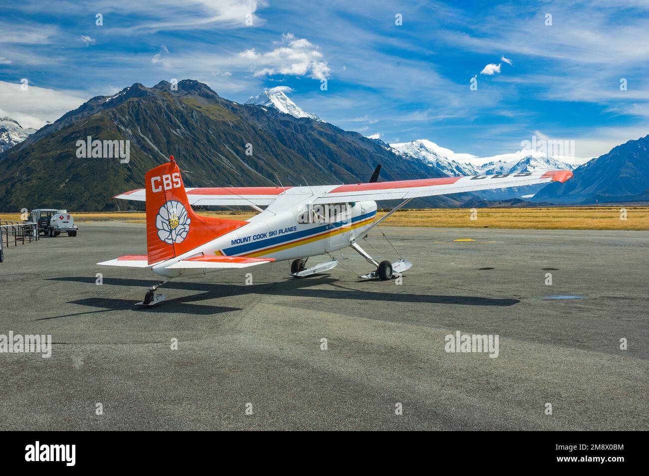 A ski plane standing at Mount Cook Airport ready to fly tourists on a ...