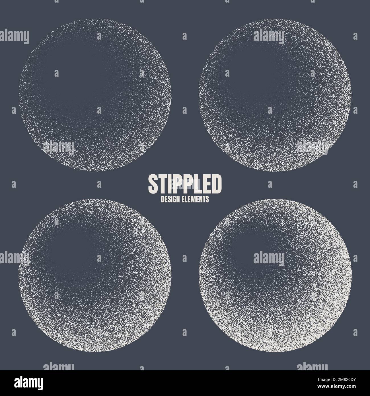 Round shaped dotted objects, stipple elements. Fading gradient ...