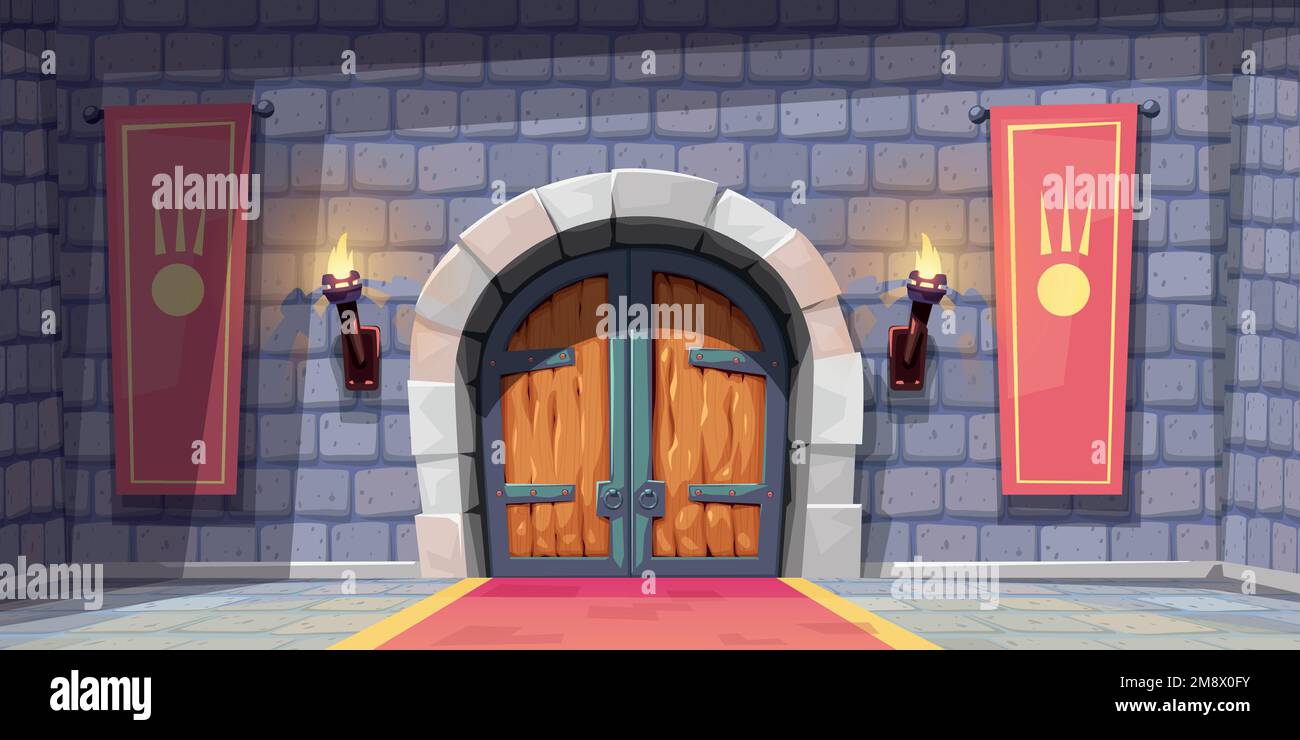 medieval castle room with flags wooden door Stock Vector Image & Art ...