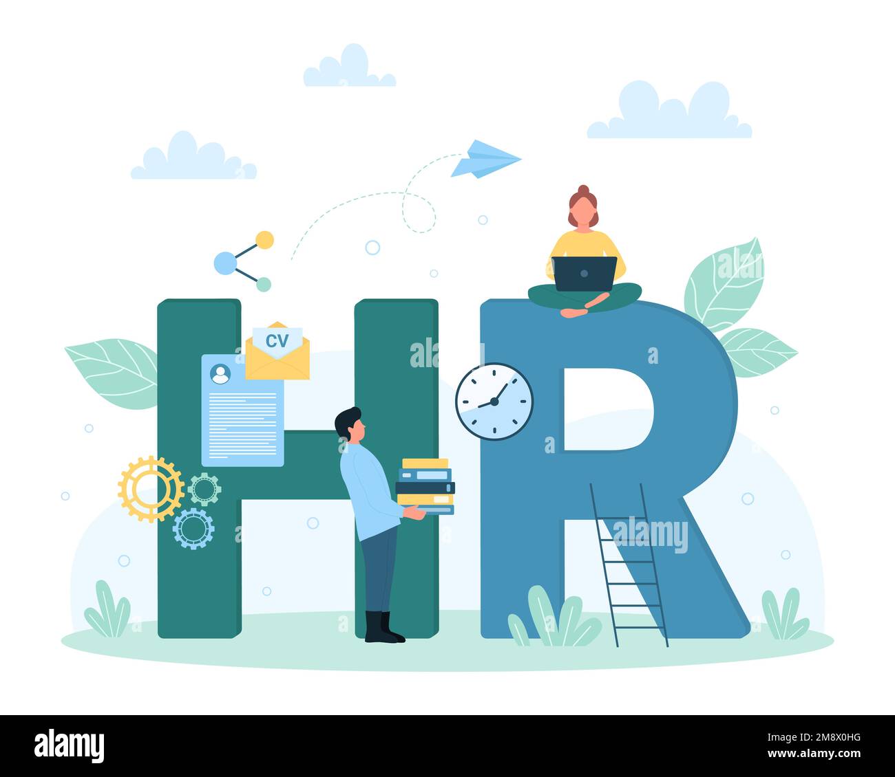 HR vector illustration. Cartoon tiny people search and choose best ...