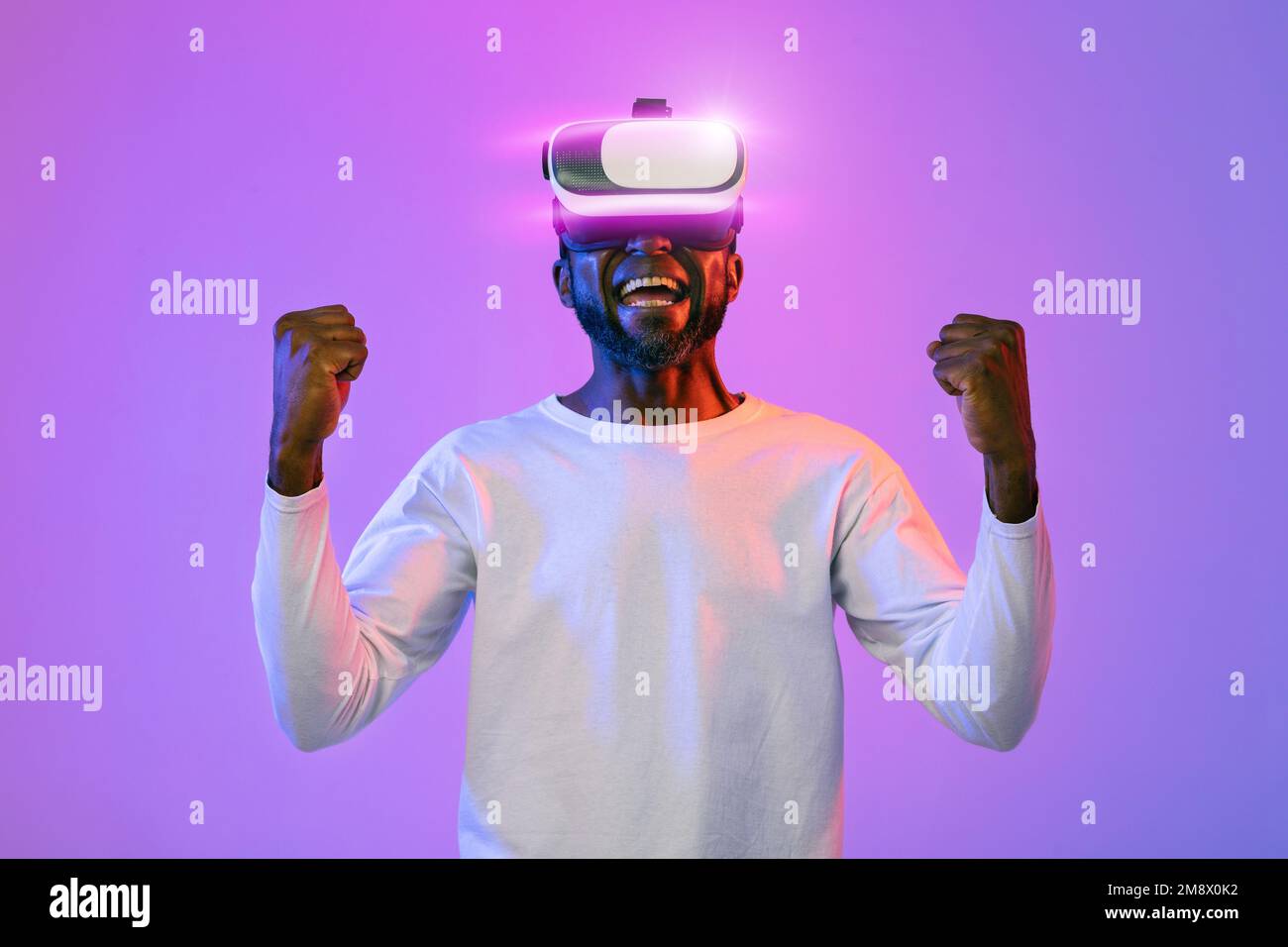 Emotional happy african american man trying virtual reality Stock Photo ...