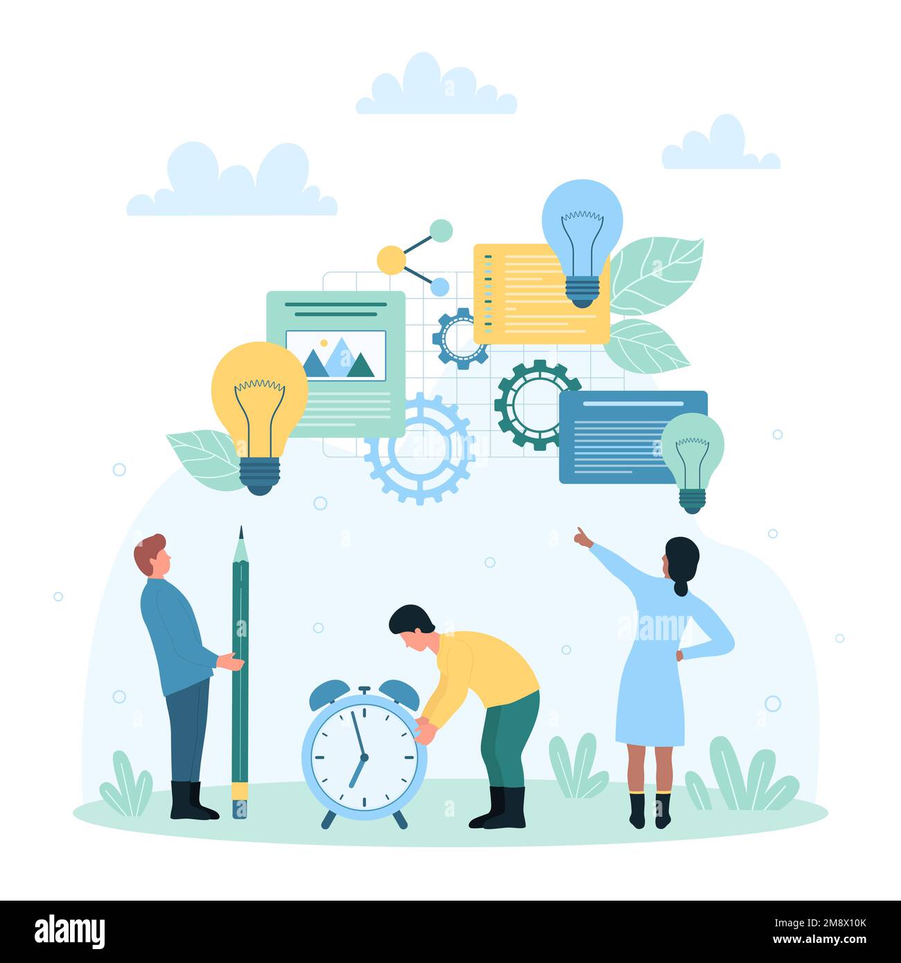 Digital idea creation and development vector illustration. Cartoon tiny ...