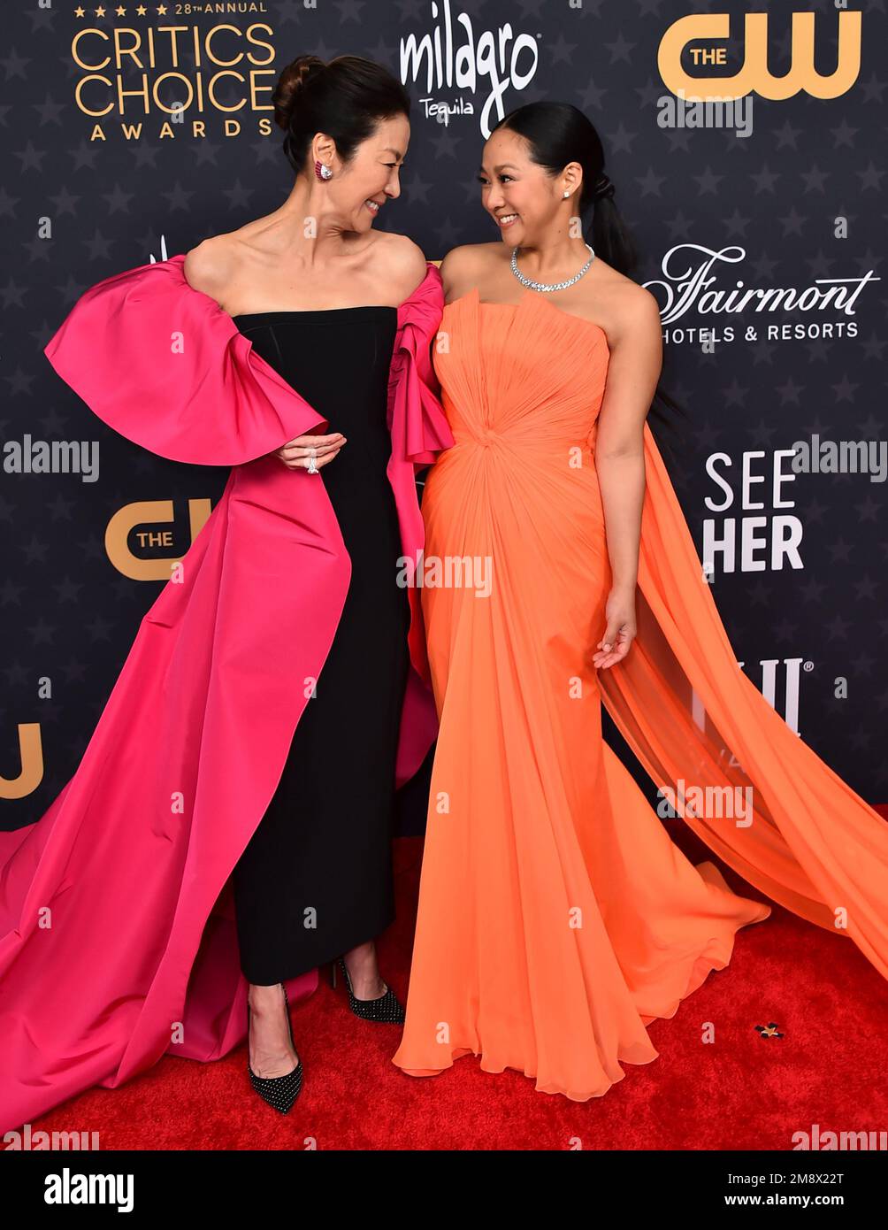 Michelle Yeoh, left, and Stephanie Hsu arrive at the 28th annual ...