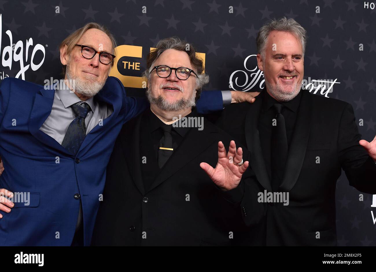 Henry Selick, from left, Guillermo del Toro and Mark Gustafson arrive ...
