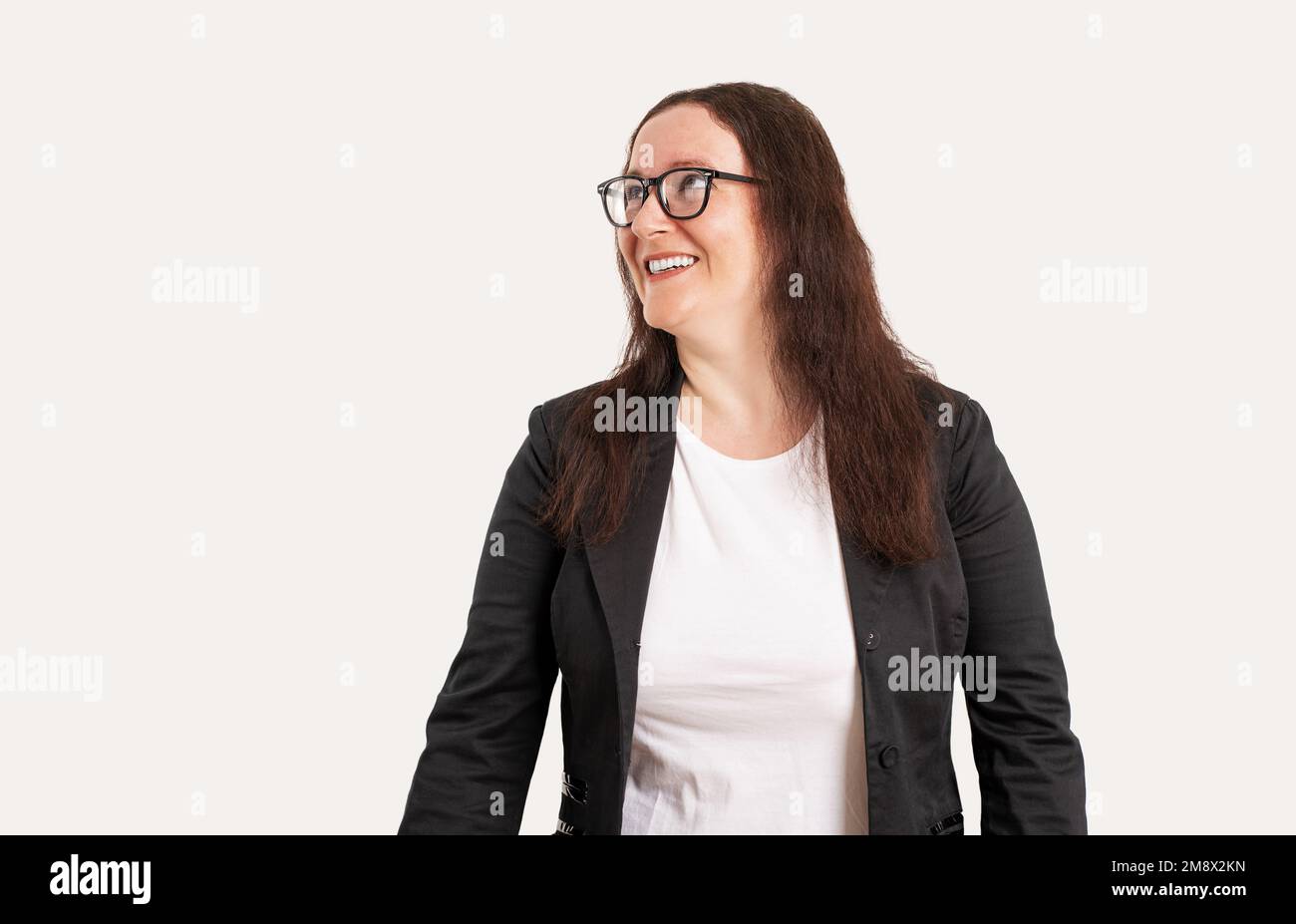 Beautiful caucasian business woman standing over isolated white ...
