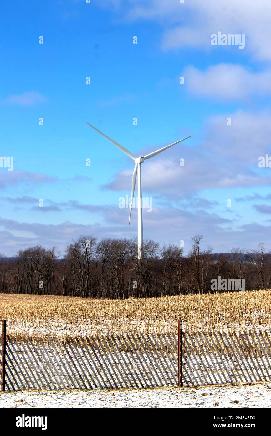 Part of a windmill farm for natural or green energy along a state road ...