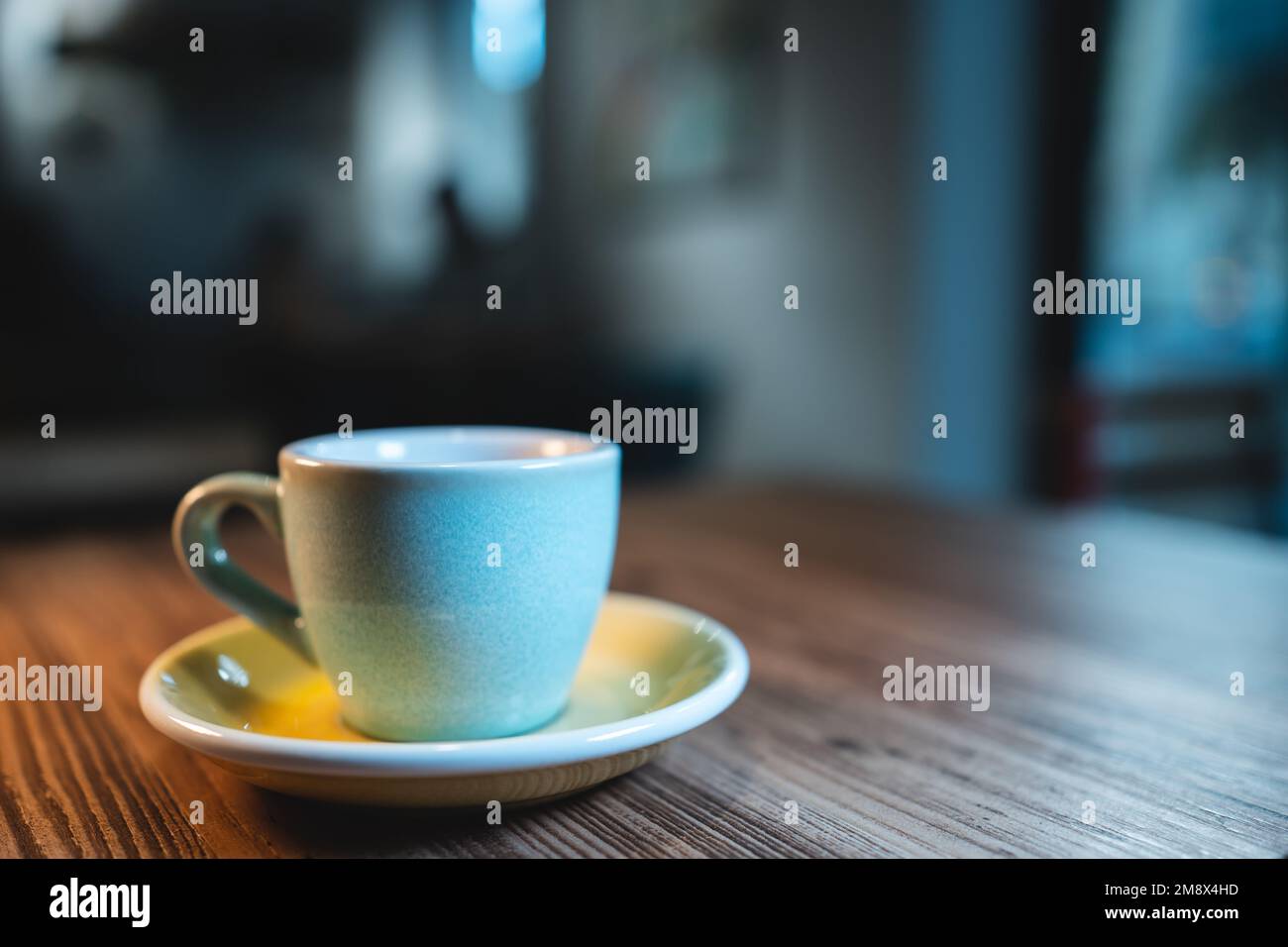 fresh tasty cup of espresso or americano coffee on the table in cafe ...