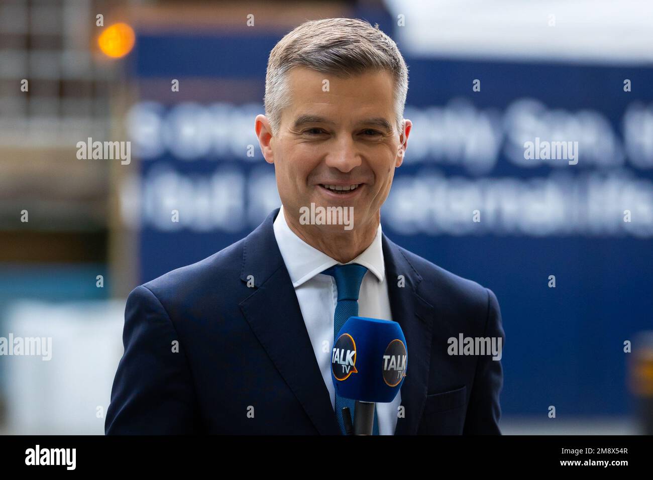 London, UK. 15th Jan, 2023. Mark Harper is interviewed outside BBC ...